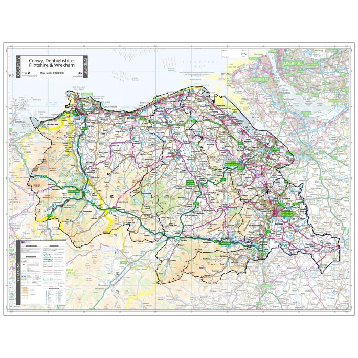 County Map of Conwy, Denbigh, Flint & Wrexham | Stanfords