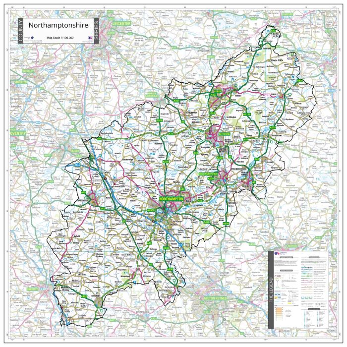 County Map of Northamptonshire | Stanfords