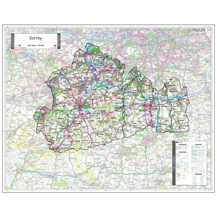 County Map of Surrey | Stanfords
