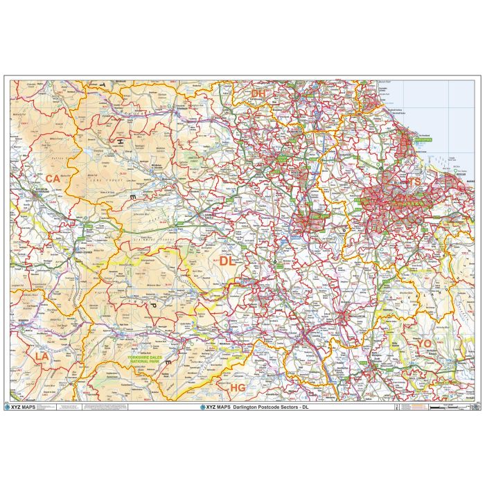 Darlington - DL - Postcode Wall Map | Stanfords