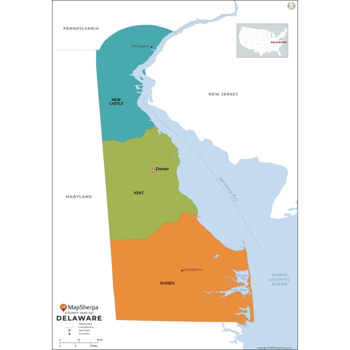 Delaware Counties Map - Large | Stanfords