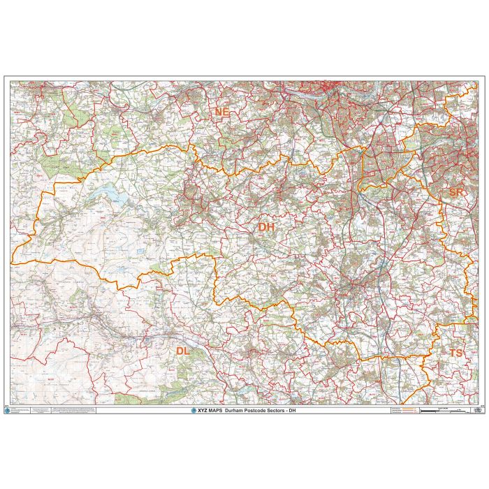 Durham - DH - Postcode Wall Map | Stanfords