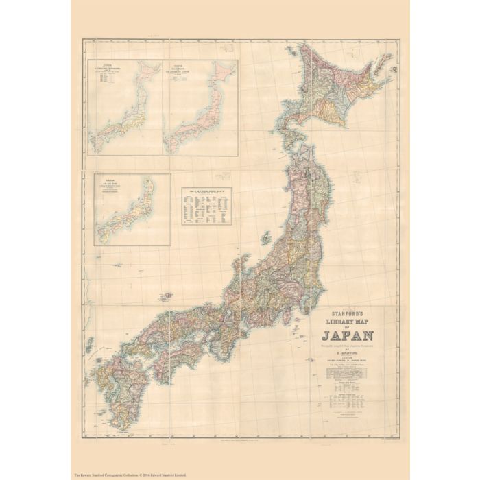Stanford's Library Map of Japan (1879) - A4 Wall Map, Canvas | Stanfords