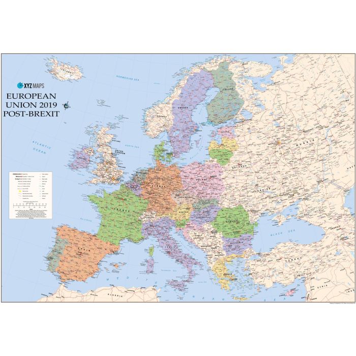 European Union 2019 Post Brexit Wall Map | Stanfords