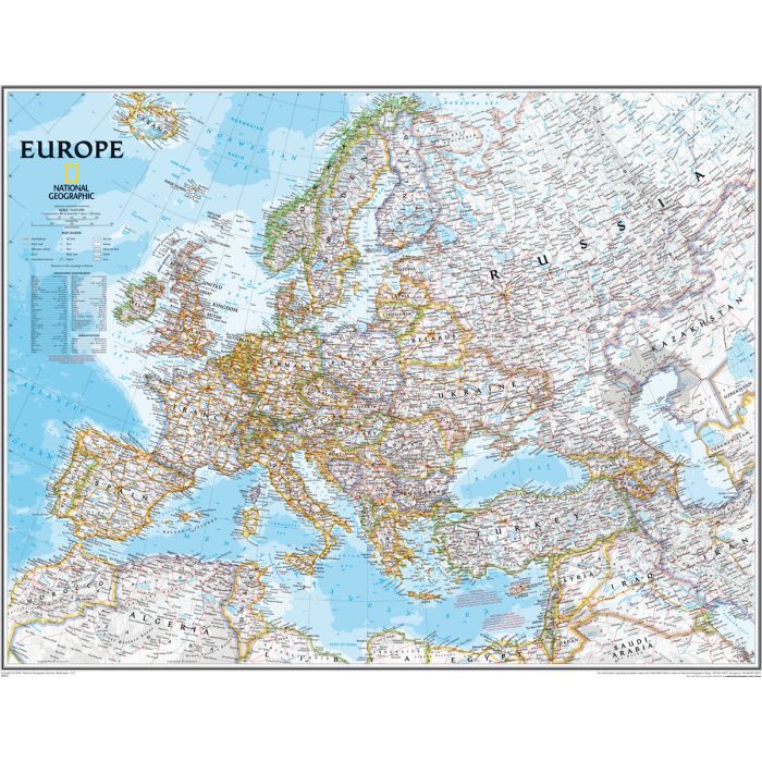 Europe Classic | National Geographic Paper Wall Map | 114 x 91 cm ...