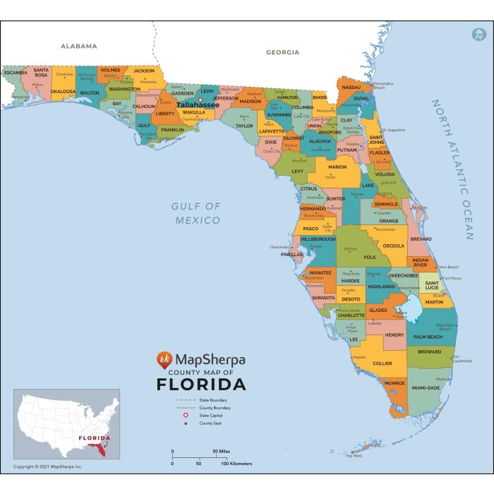 Florida Counties Map - Large | Stanfords