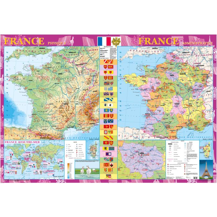 France Wall Map - Physical and Political - French - Extra Large | Stanfords