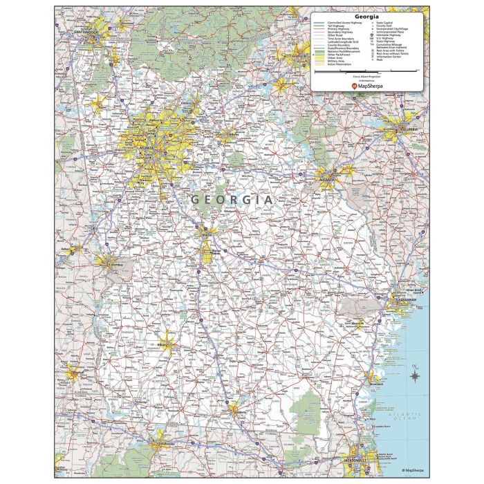 Georgia State Wall Map - Poster | Stanfords