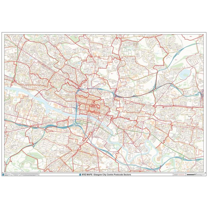 Glasgow City Centre Postcode Sectors Wall Map (C5) | Stanfords