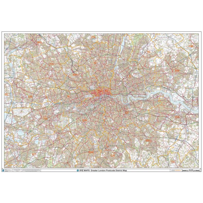 Greater London Postcode District Wall Map (D7) | Stanfords