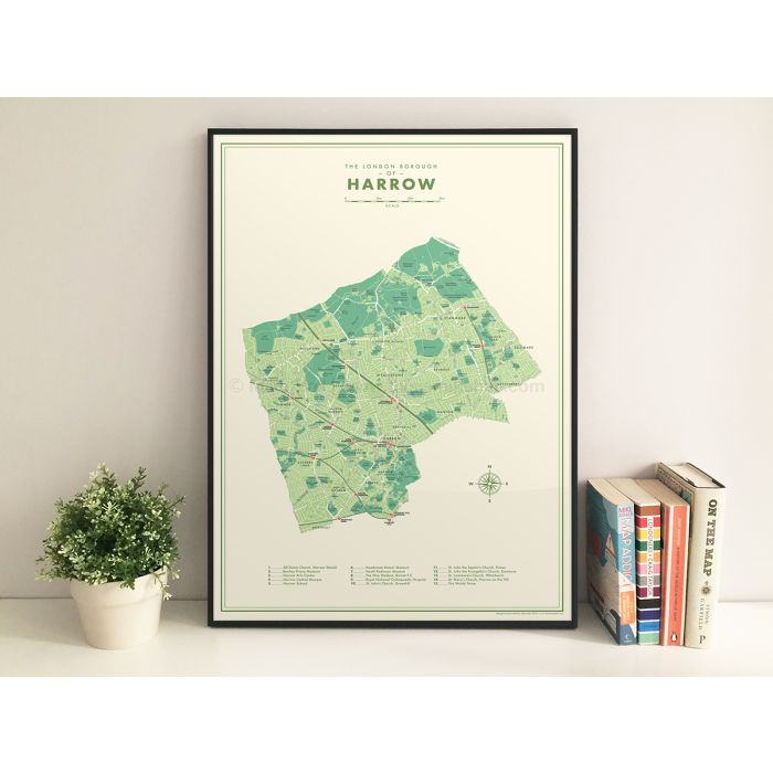 Harrow (London borough) Retro Map Giclee Print A2 | Stanfords