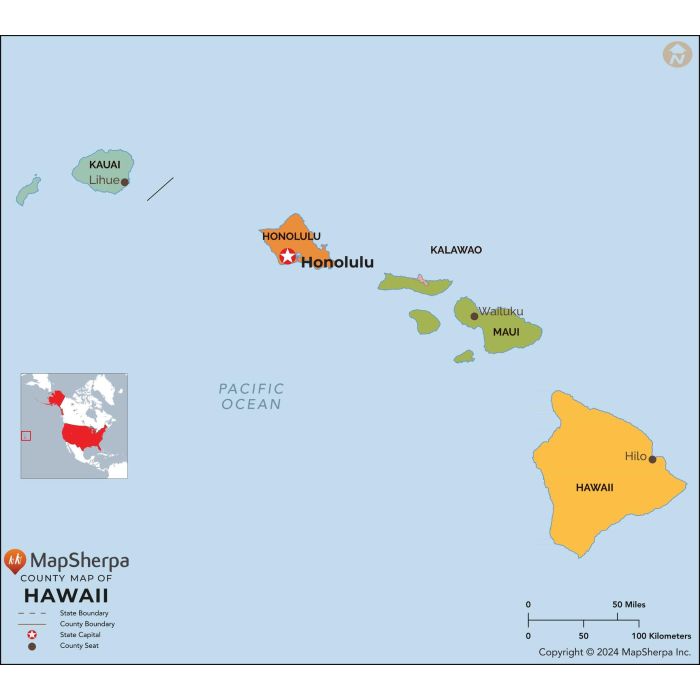 Hawaii Counties Map - Large | Stanfords