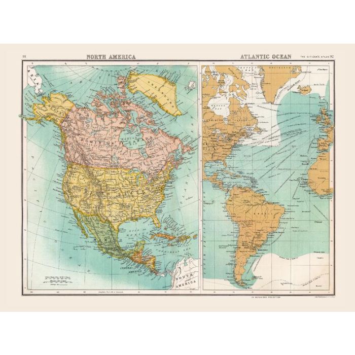 Atlantic Ocean Historical Map Old Map North America Map