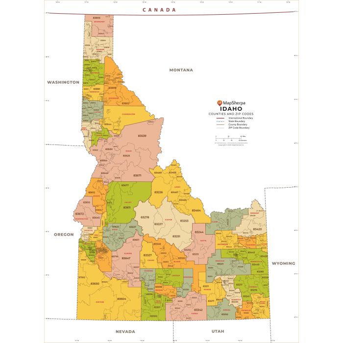 Idaho ZIP Code Map with Counties - Extra Large | Stanfords