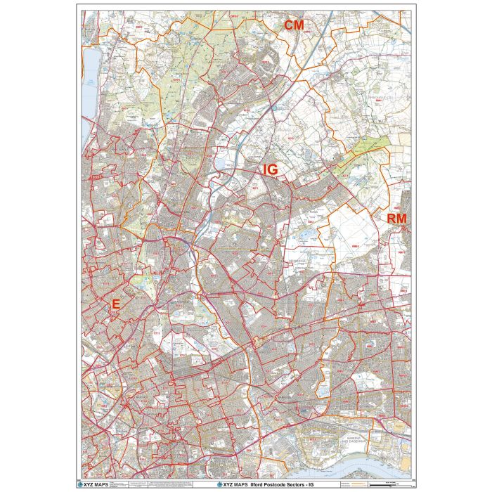 Ilford - IG - Postcode Wall Map | Stanfords