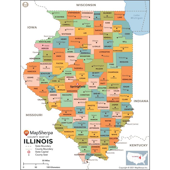 Illinois Counties Map - Standard | Stanfords