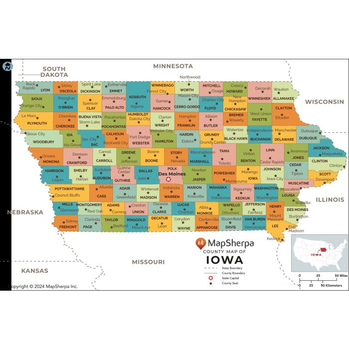 Iowa Counties Map - Large | Stanfords