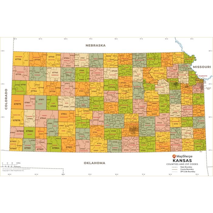 Kansas ZIP Code Map with Counties - Standard | Stanfords