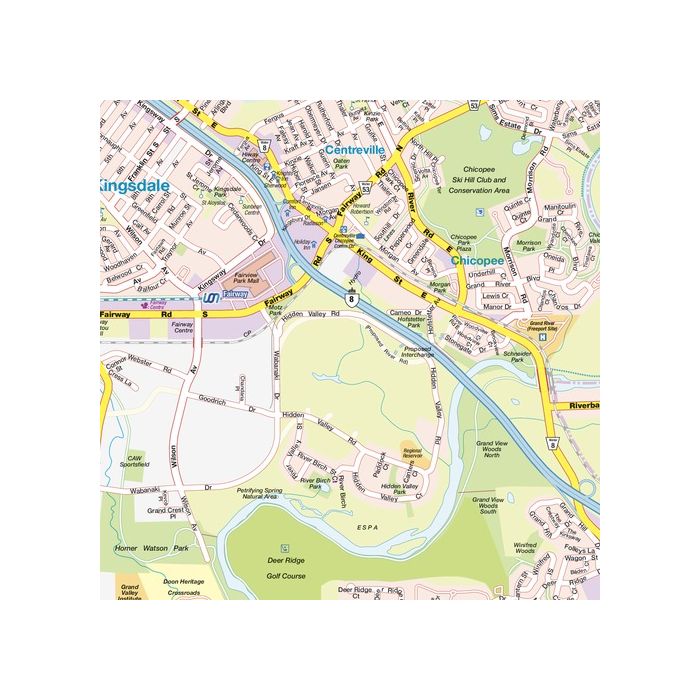 Kitchener Waterloo Cambridge Wall Map - Street Detail | Stanfords