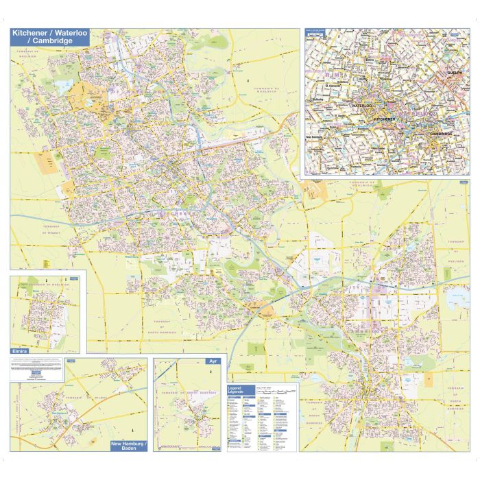 Kitchener Waterloo Cambridge Wall Map - Street Detail | Stanfords