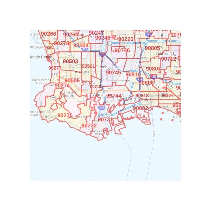 California Map With Zip Codes Southern Los Angeles County Metro Area,