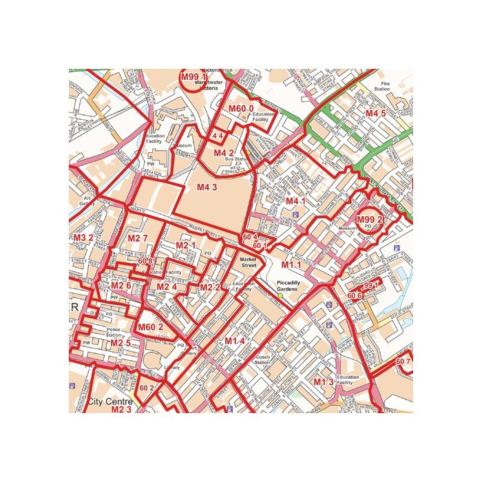 Manchester City Centre Postcode Sector Wall Map (C3) | Stanfords