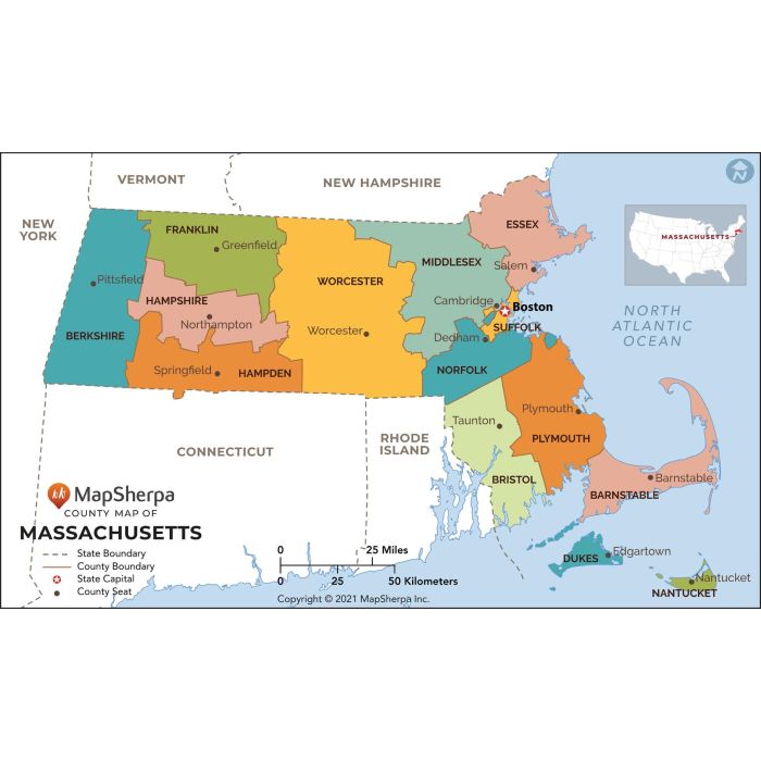 Massachusetts Counties Map - Standard | Stanfords