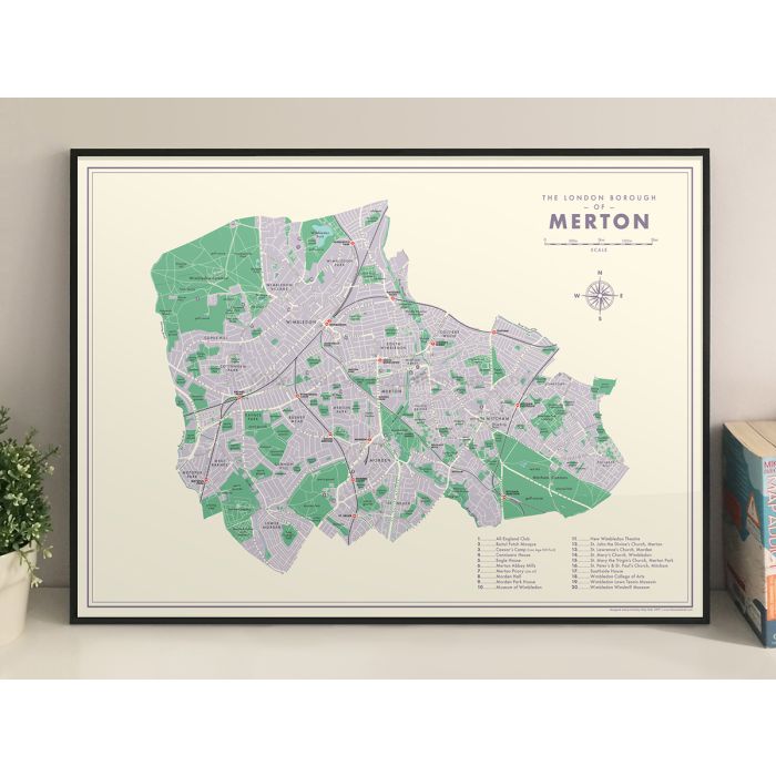 Merton (London Borough) Retro Map Giclee Print A2 | Stanfords