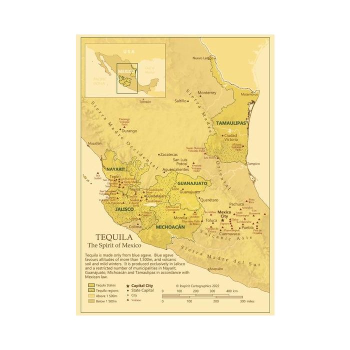 Mexico Tequila Map | Stanfords