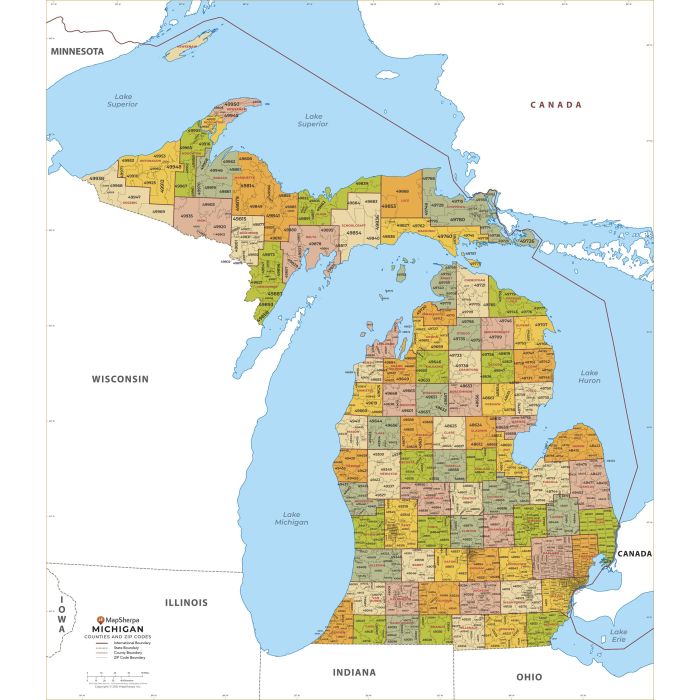 Michigan ZIP Code Map with Counties - Large | Stanfords