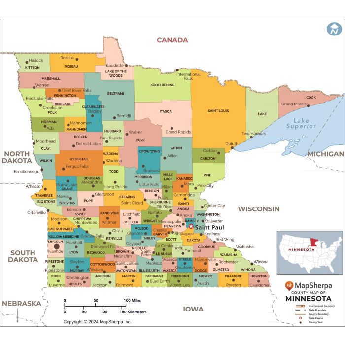 Minnesota Counties Map - Extra Large | Stanfords