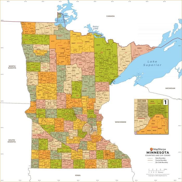 Minnesota ZIP Code Map with Counties - Standard | Stanfords