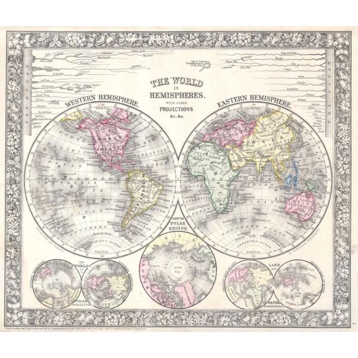 Mitchell Map of the World on Hemisphere Projection (1864) | Stanfords