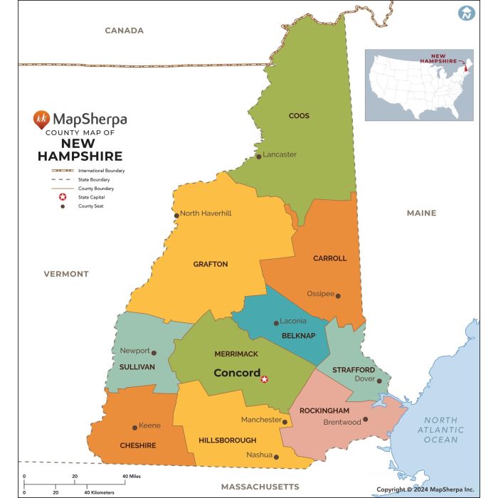 New Hampshire Counties Map - Large | Stanfords