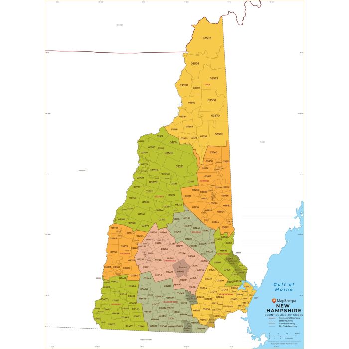 New Hampshire ZIP Code Map with Counties - Standard | Stanfords