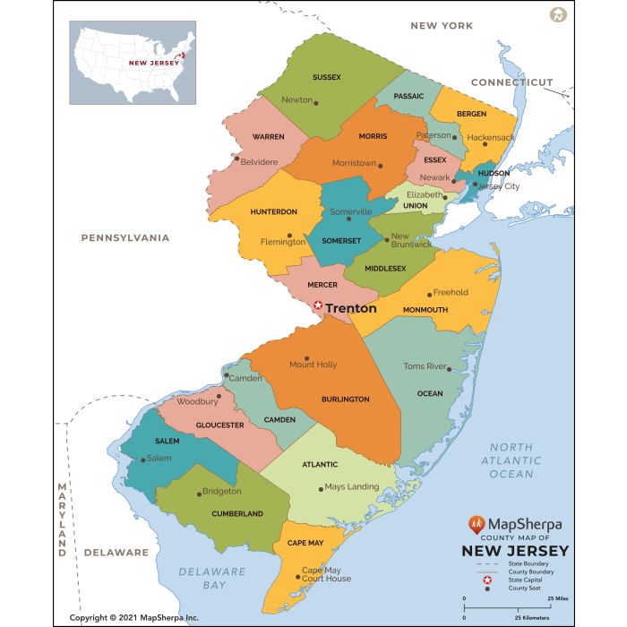 New Jersey Counties Map - Extra Large | Stanfords