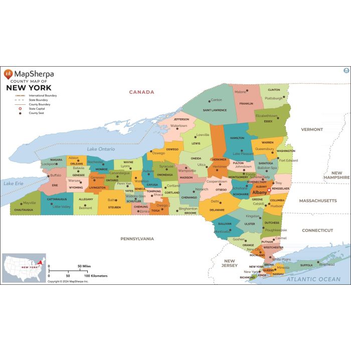 New York Counties Map - Standard | Stanfords