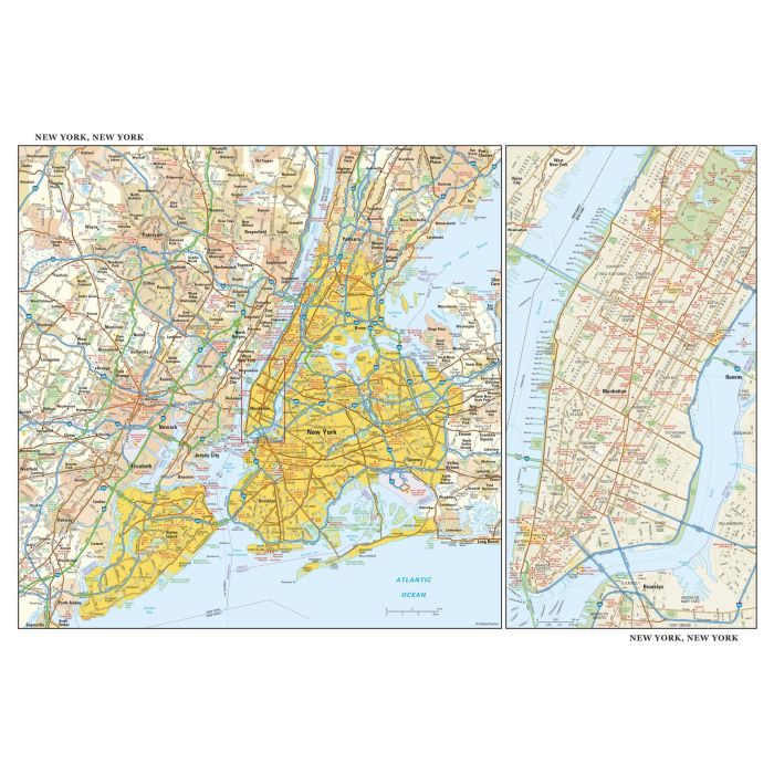 York Map New York City, NY 5 Boroughs Wall Map By Kappa The Map Shop