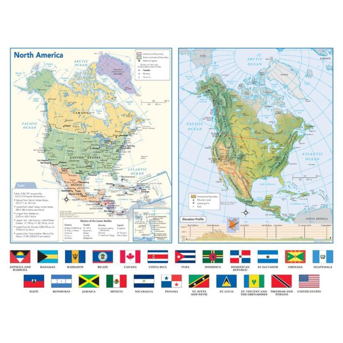 North America Political & Physical Continent Map with Country Flags ...
