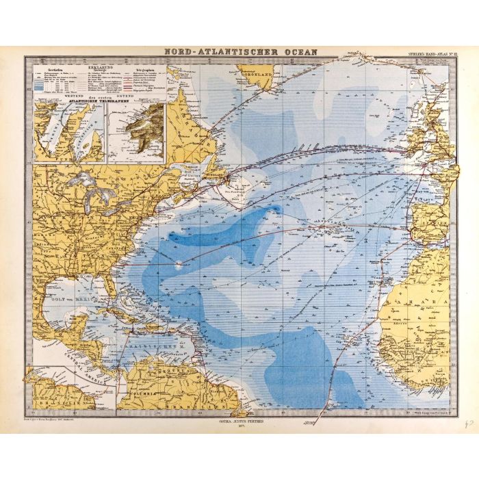 North Atlantic Ocean Map in German - Gotha Justus Perthes 1872 Atlas ...
