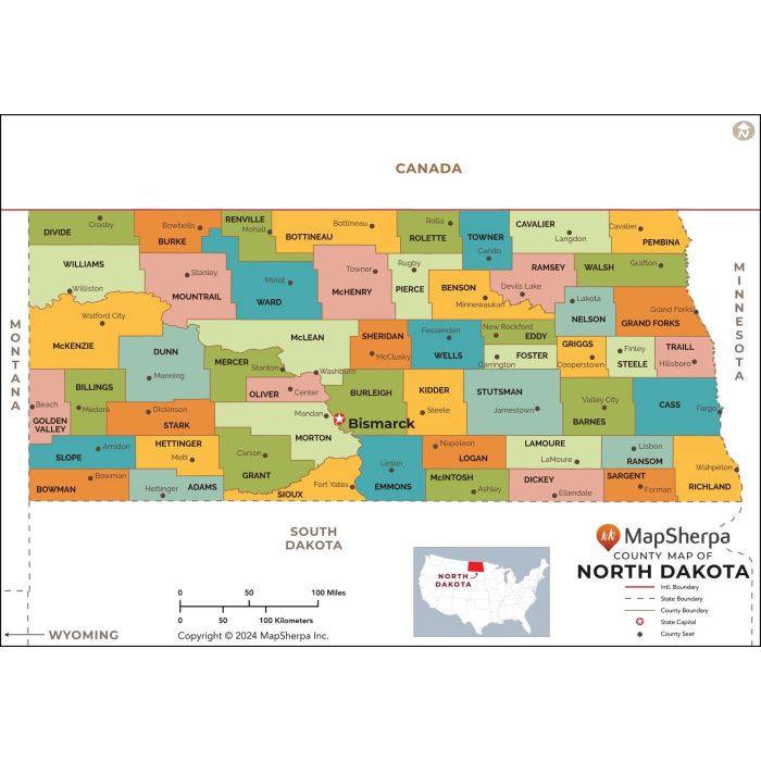 North Dakota Counties Map - Large | Stanfords
