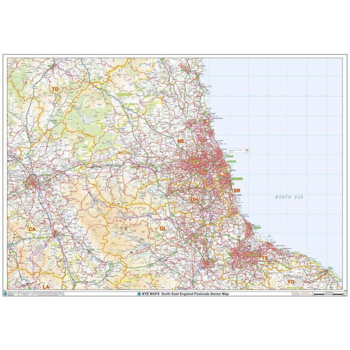 North East England Postcode Sector Wall Map (S16) | Stanfords