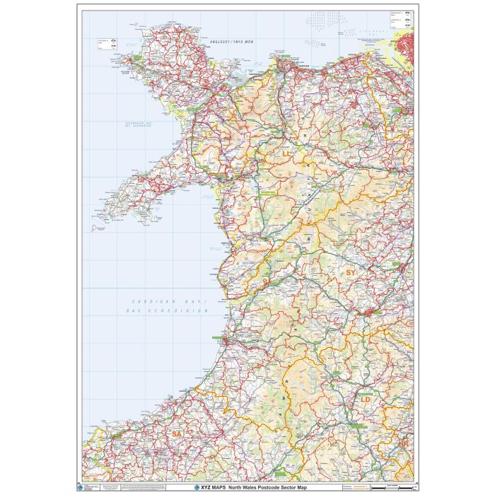 North Wales Postcode Sector Wall Map (S9) | Stanfords