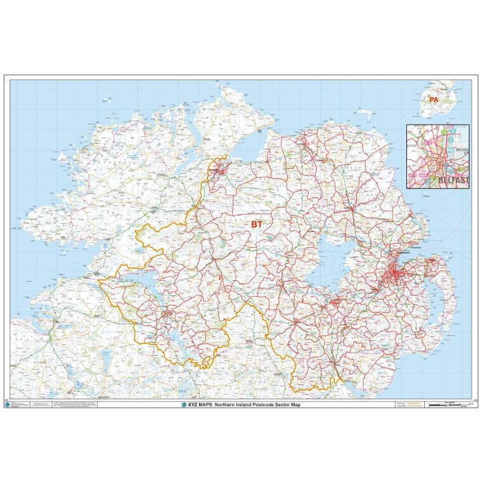 Northern Ireland Postcode Sector Wall Map (S14) | Stanfords