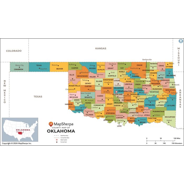 Oklahoma Counties Map - Large | Stanfords