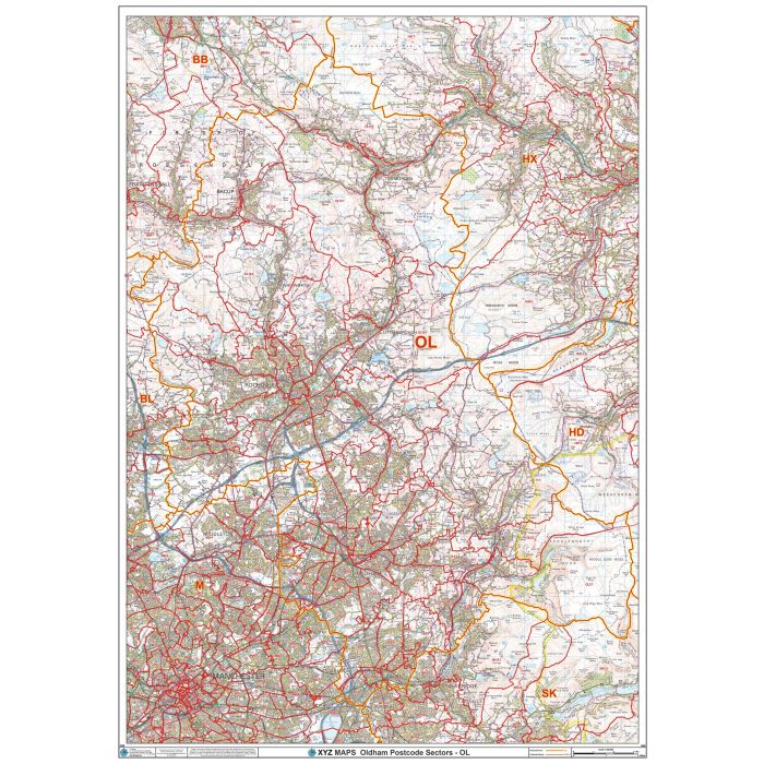 Oldham - OL - Postcode Wall Map | Stanfords