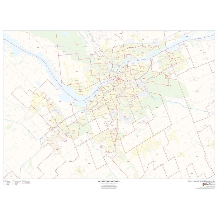 Ottawa - Gatineau Postal Code Forward Sortation Areas Map | Stanfords