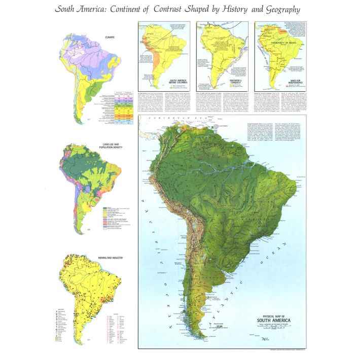 Physical Map of South America - Published 1972 Map | Stanfords