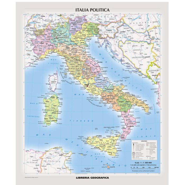 Political Italy Wall Map - Italian Map | Stanfords