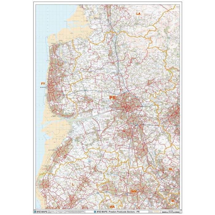 Preston - PR - Postcode Wall Map | Stanfords